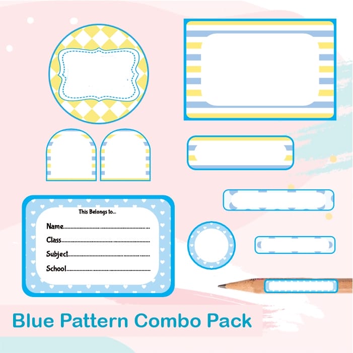 Assorted Blue Pattern Name labels Pack – Babble Wrap
