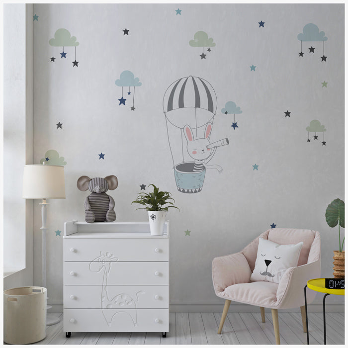 Cute Bunny In Balloon Wall Sticker For Kids Room – Babble Wrap