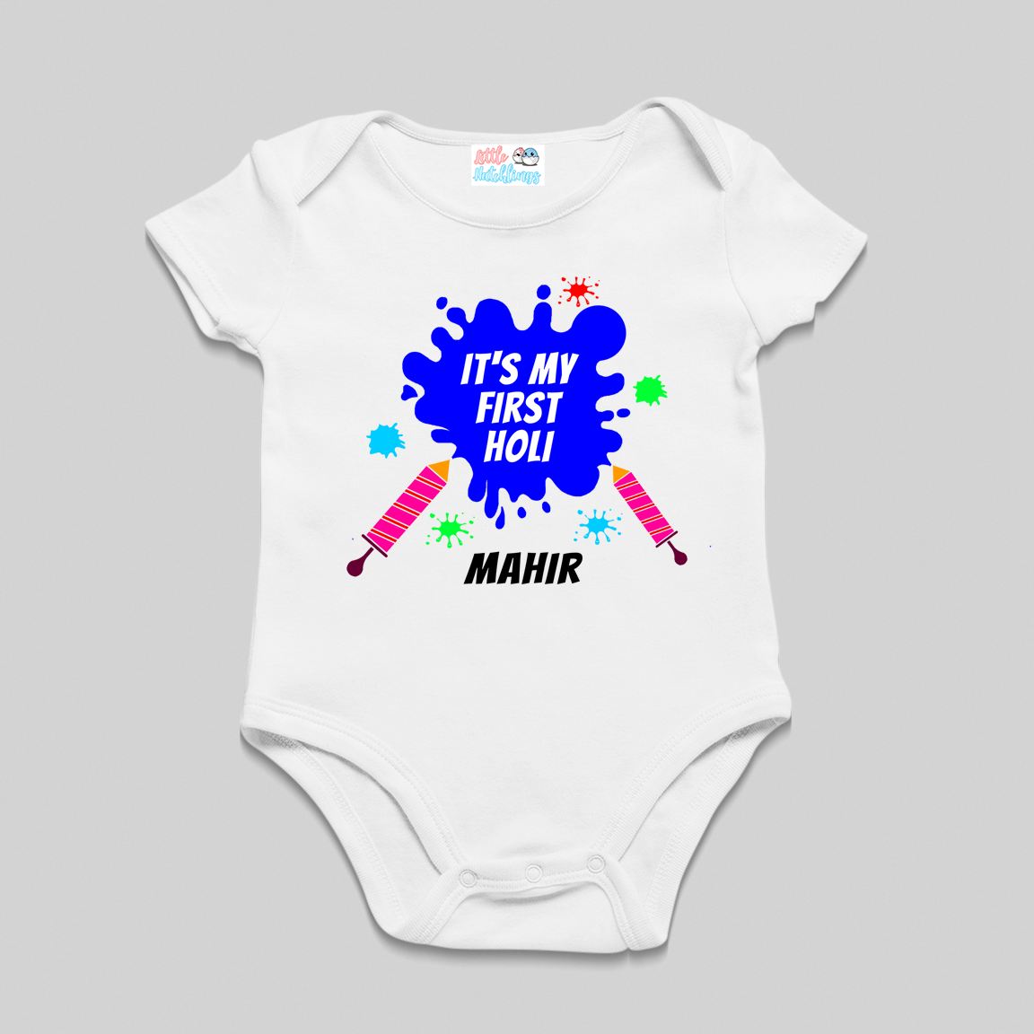 Its My First Holi With Name White (Big Blue Splash) – Babble Wrap